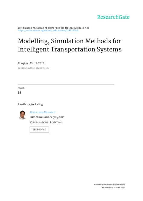 Pdf Modelling Simulation Methods For Intelligent Transportation Systems