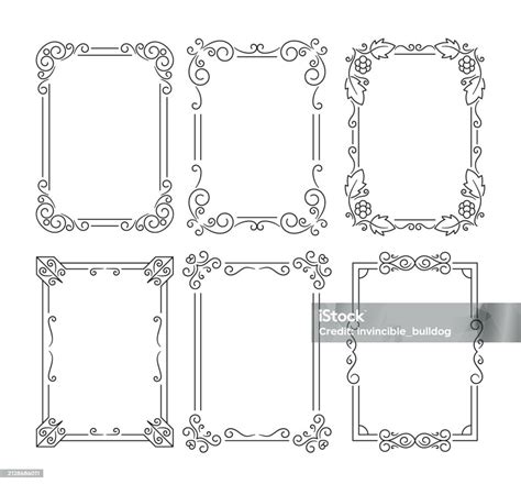빈티지 리니어 프레임 고전 골동품 테두리 디자인 요소 와 복잡한 선 와 곡선 벡터 일러스트 레이 션 0명에 대한 스톡 벡터 아트