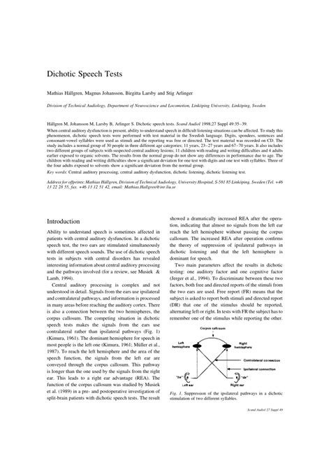 Pdf Dichotic Speech Tests