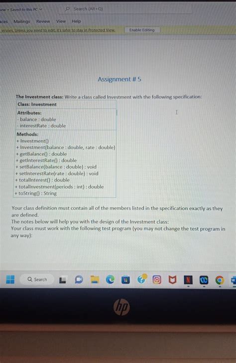 solved assignment 5 the investment class write a class