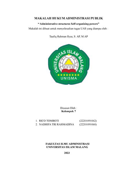 Kelompok 7 Administrative Structures Self Organising Powers Makalah Hukum Administrasi