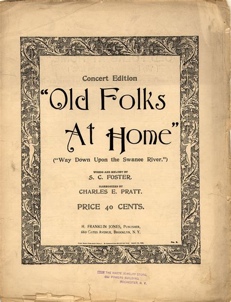 Old Folks At Home Way Down Upon The Swanee River Historic American