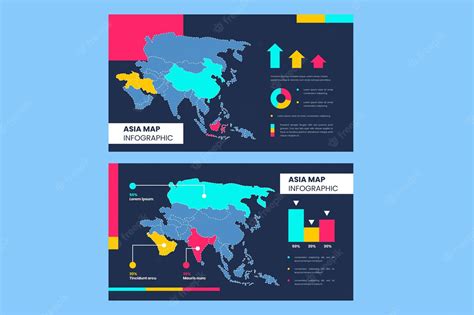선형 아시아지도 인포 그래픽 무료 벡터