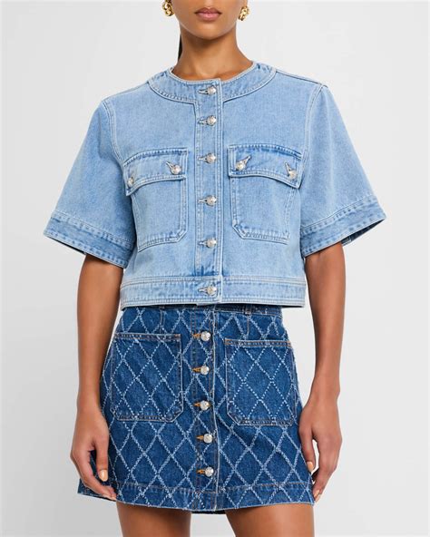 Veronica Beard Elias Short Sleeve Denim Jacket Neiman Marcus
