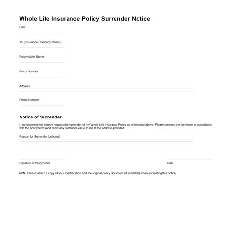 Comprehensive Policy Surrender Documentation Template For Whole Life