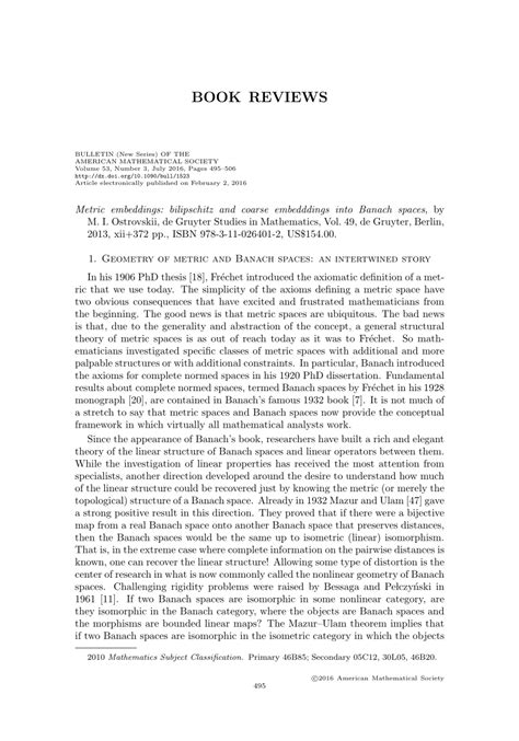 Pdf Book Review Metric Embeddings Bilipschitz And Coarse Embedddings Into Banach Spaces