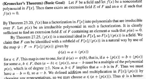 Abstract Algebra Kroneckers Theorem Explanation Mathematics Stack