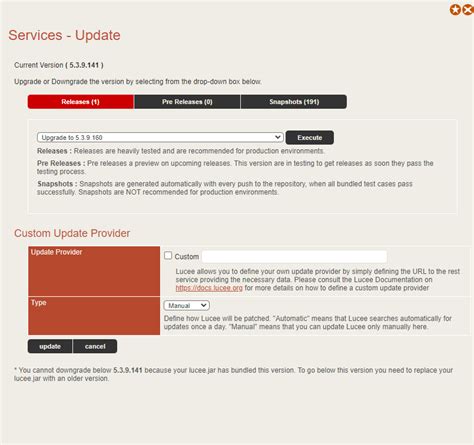 how to update lucee lucee documentation