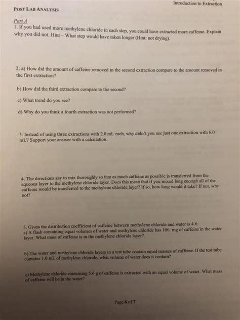 Solved Introduction To Extraction Post Lab Analysis Part A