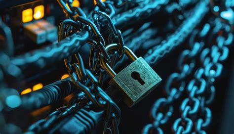 A Photo Of A Network Cable Wrapped With A Metal Chain And Padlock Visualizing The Idea Of A