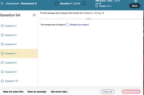 Solved Question List Find The Average Rate Of Change Of The Chegg