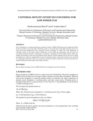 UNIVERSAL ROTATE INVERT BUS ENCODING FOR LOW POWER VLSI PDF Programming Languages Computing
