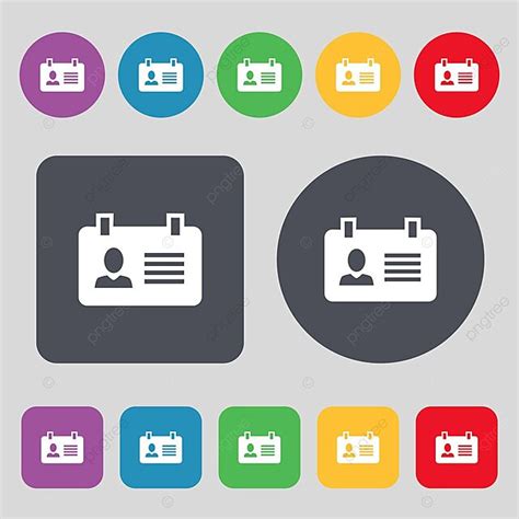 flat design vector of 12 colored buttons with identification card icon sign vector badge