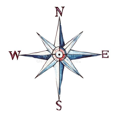 Handpainted Watercolor Compass Rose A Nautical Illustration Stock