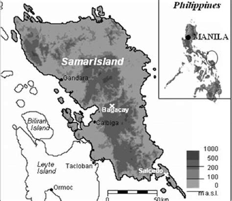 Map Of Samar Philippines And The Location Of The Research Sites Marked X Download Scientific