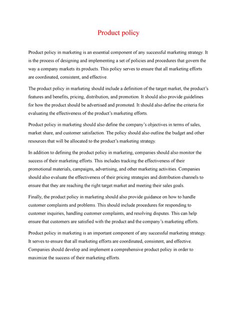Product Policy Product Policy Product Policy In Marketing Is An Essential Component Of Any