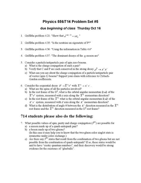 Problem Set 5 Nuclei And Elementary Particles Physics 556 Docsity