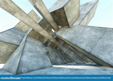 3d Rendering Abstract Concrete Interior With Geometric Shapes Modern Architecture Background