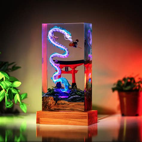 Haku And Kiki Resin Lamp Spirited Away Resinartt Epoxy Resin And Wood Lamps Nature