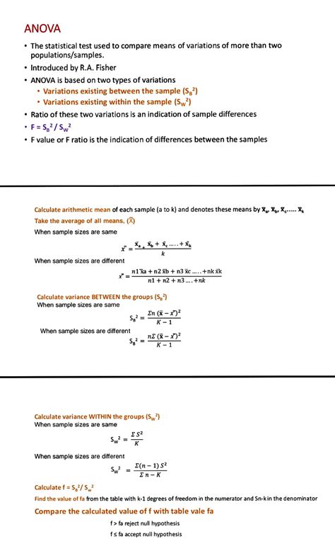 Anova Biostatistics Anova The Statistical Test Used To Compare Means Of Variations Of More