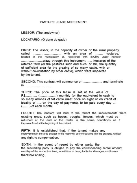 Pasture Lease Agreement Template Pdf Lease Leasehold Estate