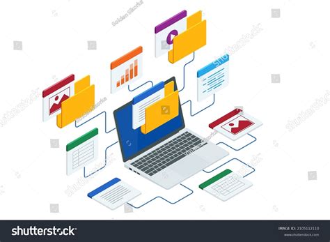 isometric file database document flow management stock vector royalty