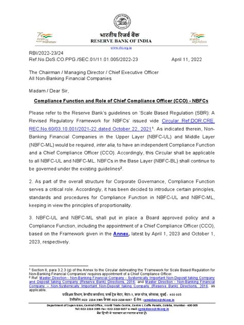 Compliance Function And Role Of Chief Compliance Officer Cco Nbfcs Nt9a Pdf
