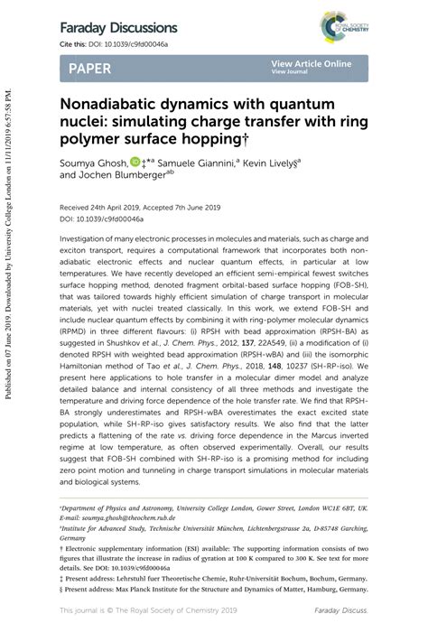 Pdf Nonadiabatic Dynamics With Quantum Nuclei Simulating Charge Transfer With Ring Polymer