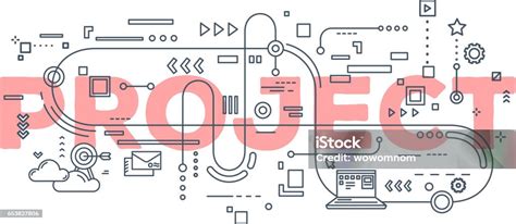 프로젝트 단어 문자 흰색 배경에 선 아이콘으로 인쇄 술의 벡터 크리에이 티브 그림 비즈니스 프로젝트 개념입니다 마케팅에 대한 스톡 벡터 아트 및 기타 이미지 Istock