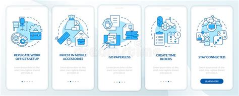 Remote Work Productivity Tips Blue Onboarding Mobile App Screen Stock Vector Illustration Of