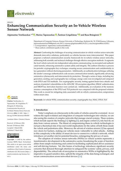 Pdf Enhancing Communication Security An In Vehicle Wireless Sensor Network