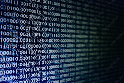 Blocks Of Binary Data Blockchain Concept Blue Background With Computer Digital Binary Code Bit