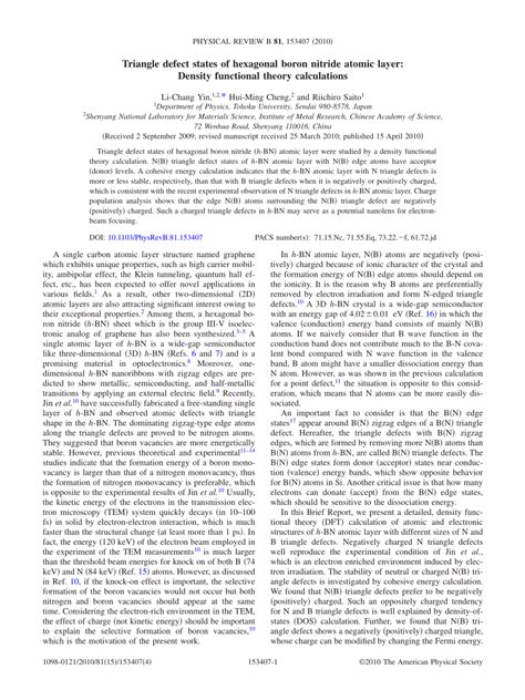 Pdf Triangle Defect States Of Hexagonal Boron Nitride Atomic Layer