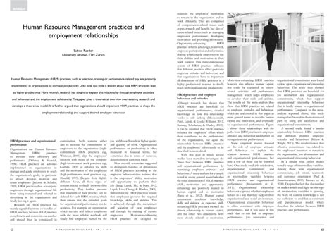 Pdf Human Resource Management Practices And Employment Relationships