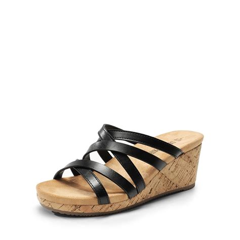 Black Womens Comfortable Strappy Wedge Sandals Dream Pairs