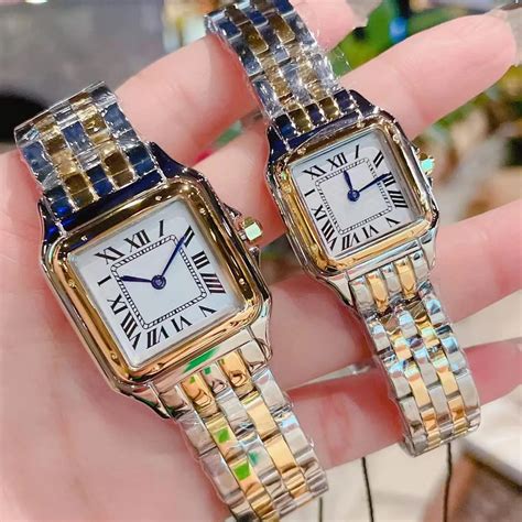 여성용 탑 럭셔리 브랜드 시계 팬더 탱크 치타 스퀘어 레이디 걸스 쿼츠 골드 시계 방수 로마 다이얼 초박형 Aliexpress