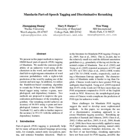 Mandarin Part Of Speech Tagging And Discriminative Reranking Acl