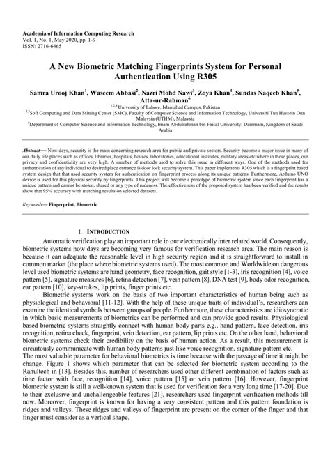 Pdf A New Biometric Matching Fingerprints System For Personal Authentication Using R305