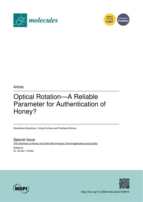 Pdf Optical Rotation—a Reliable Parameter For Authentication Of Honey