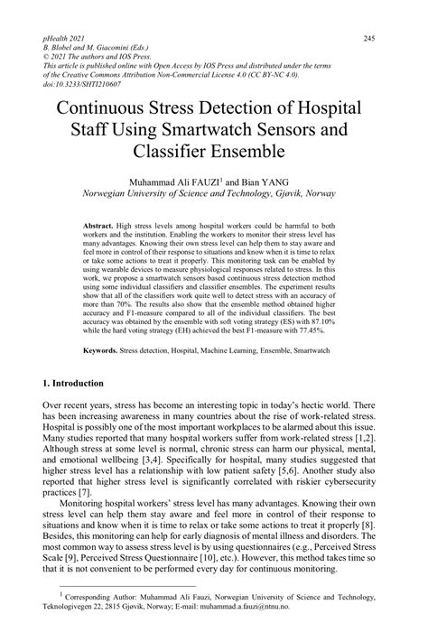 Pdf Continuous Stress Detection Of Hospital Staff Using Smartwatch Sensors And Classifier Ensemble