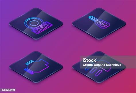 아이소메트릭 라인 자동차 바퀴 엔진 점검 리모컨이 있는 자동차 키 및 상향등을 설정합니다 파란색 사각형 버튼입니다 벡터 3차원