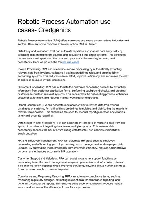 Ppt Robotic Process Automation Use Cases Credgenics Powerpoint Presentation Id 12304538