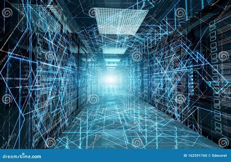 Connection Network In Servers Data Center Room Storage Systems 3d Rendering Stock Illustration