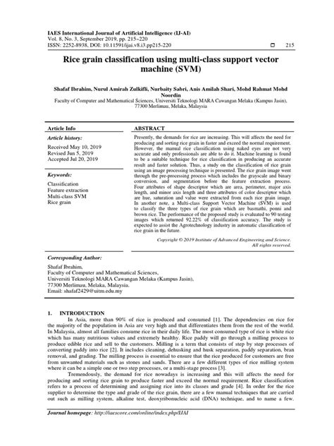 rice grain classification using multi class support vector machine svm