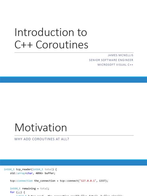 Introduction To C Coroutines James Mcnellis Cppcon 2016 Pdf