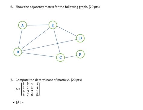 Solved 6 Show The Adjacency Matrix For The Following Graph