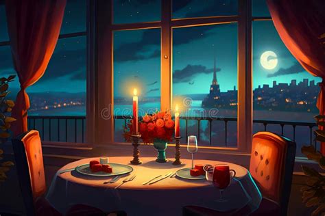Romantic Dinner Love Scene In Classic Restaurant With A Table For 2
