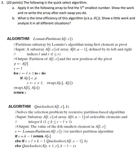 Solved 3 20 Points The Following Is The Quick Select