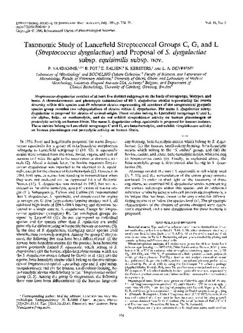 Pdf Taxonomic Study Of Lancefield Streptococcal Groups C G And L