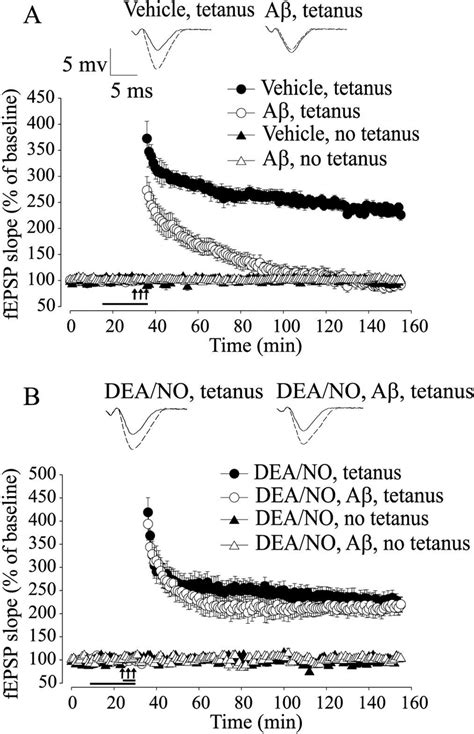 A Induced LTP Impairment Is Rescued By NO A LTP Is Strongly Reduced Download Scientific